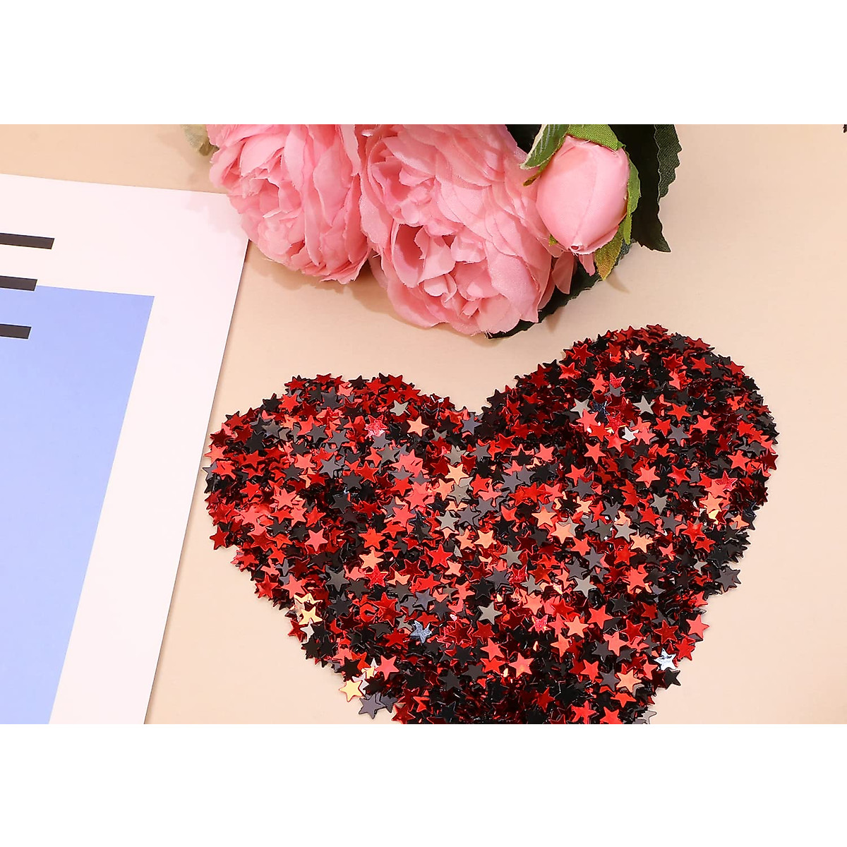 Penta Angel 2 Pack Star Sequin Confetti Holographic Metallic Foil Graduation Table Confetti for 2022 2023 Congrats Grads Birthday Weeding Party Decoration (Red&Black)