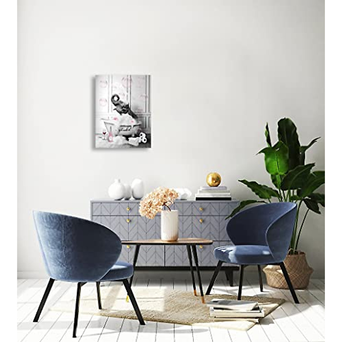 familypers Bathroom Canvas Wall Art Funny Pictures Elephant In Bathtub With Pink Bubbles Wall Decor Grey Background Print For Home Decorations Bathroom Wall Decor Ready To Hang 12x16 Inch