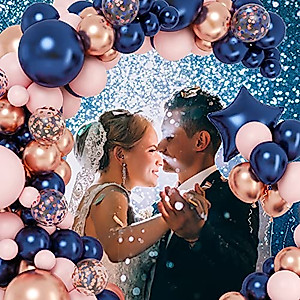 Holicolor 157pcs Blue and Pink Balloon Arch Garland Kit, Gender Reveal Balloon Navy Blue Rose Gold Pink and Confetti Latex Balloons with Blue Foil Star for Baby Shower Birthday Wedding and Graduation