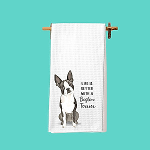 Watercolor Life is Better with a Boston Terrier Bostie Microfiber Kitchen Tea Bar Towel Gift for Animal Dog Lover