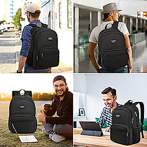 Travel Laptop Backpack for Men, College Bookbag for Men, 15.6 Inch Casual Back Pack with USB Charging Port, Water Resistant Anti Theft Business Work Bag, Computer Backpack Casual Daypack, Black