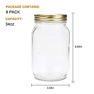 32 oz Glass Jars With Lids,Encheng Wide Mouth Ball Mason Jars 1000ml,Canning Jars For Pickles,Herb,Jelly,Jams,Honey,Glass Storage Jars Kitchen Canistes Containers Dishware Safe 9 Pack …