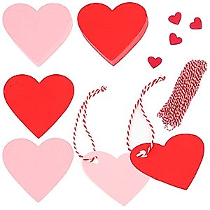DERAYEE 100 Pcs Valentine Gift Tags with String, Heart Shaped Kraft Paper Tags for Wedding, Valentine's Party DIY Wrapping (Red, Pink)