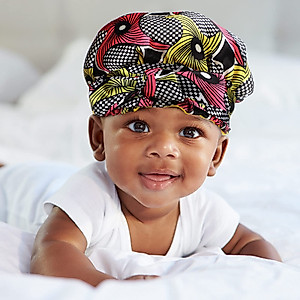 4 Pieces Kids Silk Bonnet Sleep Cap Adjustable Sleeping Cap Satin Hair Bonnet Hat Flower Night Hat Bonnet with Ties for Hair Teens Toddler Child Baby Infant (African Print) Multicoloured