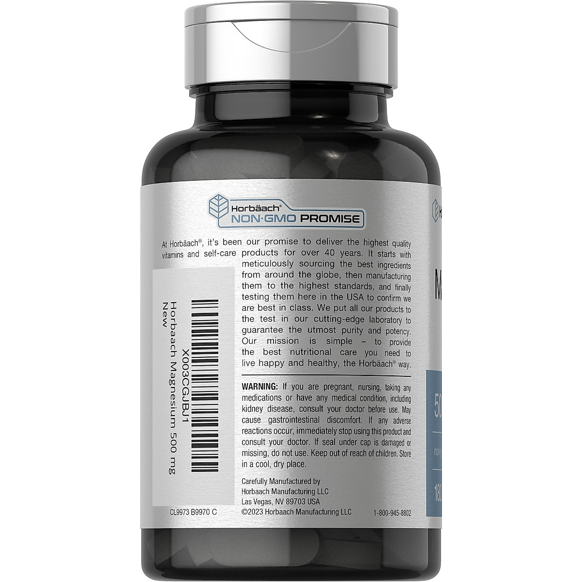 Horbäach Magnesium 500mg | 180 Caplets | Vegetarian, Non-GMO, and Gluten Free Supplement