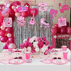 30 PCS Hot Pink Princess Birthday Party Hanging Decorations, Pink Girls Party Swirl for Women Girls Princess Bachelorette Theme Party Baby Shower Bridal Shower Wedding Party Supplies