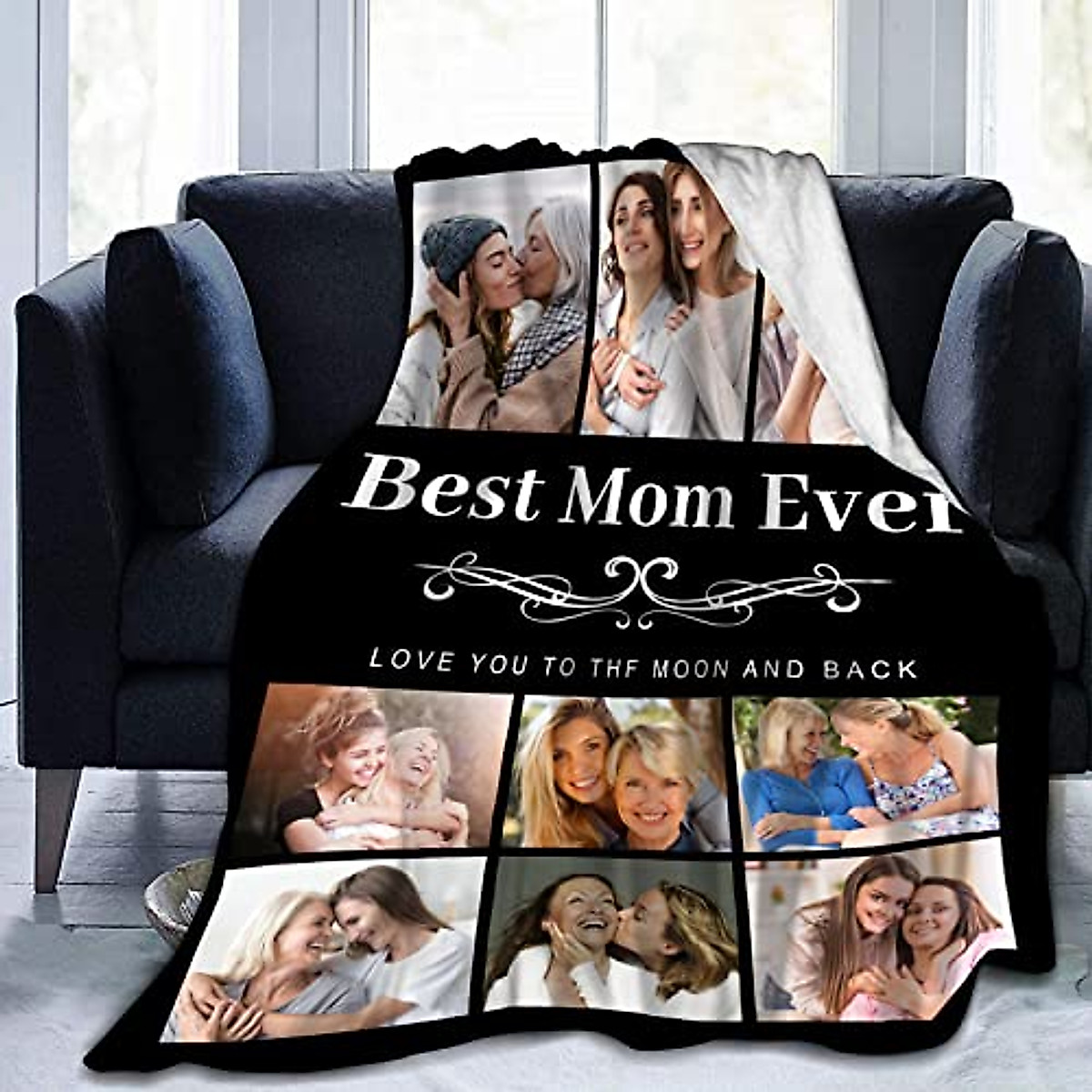 Gifts for Mom Customized Blankets with Photos, Personalized Blanket Best Mom Ever Custom Throw Blankets, Birthday Gifts for Mom, Mom Blankets from Daughter Son, Custom Blanket 40x50 Inch
