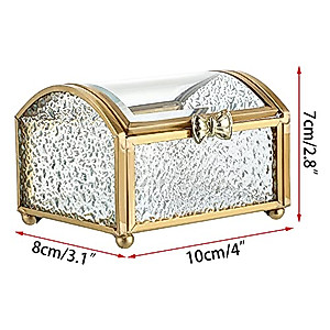 ELLDOO Gold Vintage Glass Jewelry Box with Clear Lid Diamond Pattern Treasure Chest Box Rectangle Keepsake Box Trinket Box, Small Size