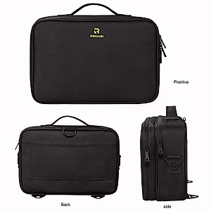 Relavel Makeup Bag Travel Makeup Train Case 13.8 inches Large Cosmetic Case Professional Portable Makeup Brush Holder Organizer and Storage with Adjustable Dividers and Shoulder Strap Black