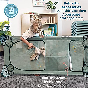 ECR4Kids Stackable Cozy Cot with Storage, Classroom Furniture, Sage, 6-Pack