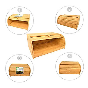 RoyalHouse Natural Bamboo Roll Top Bread Box Kitchen for Countertop Food Storage, Large, NO ASSEMBLY REQUIRED