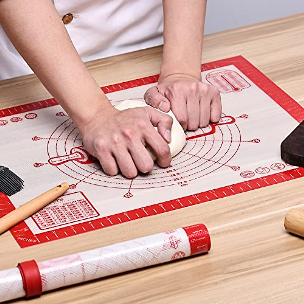 KitchenRaku Silicone Baking Mat, Nonstick Pastry Mat for Rolling Out Dough, Nonslip Macaroons Baking Mat with Measurement Guide, Food-Grade Oven Mat for Cookies, Bread, Pastries, Pie Crust