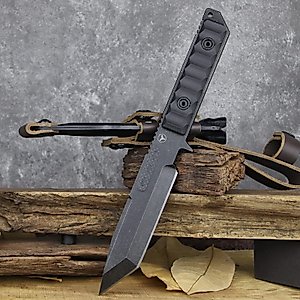 LENGREN 11.3 Inches 8MM Thickness Full Tang Heavy Fixed Blade Tanto Tactical Knife Sleipner Steel G10 Handle Kydex Sheath For Men Camping Hiking Hunting (Black)