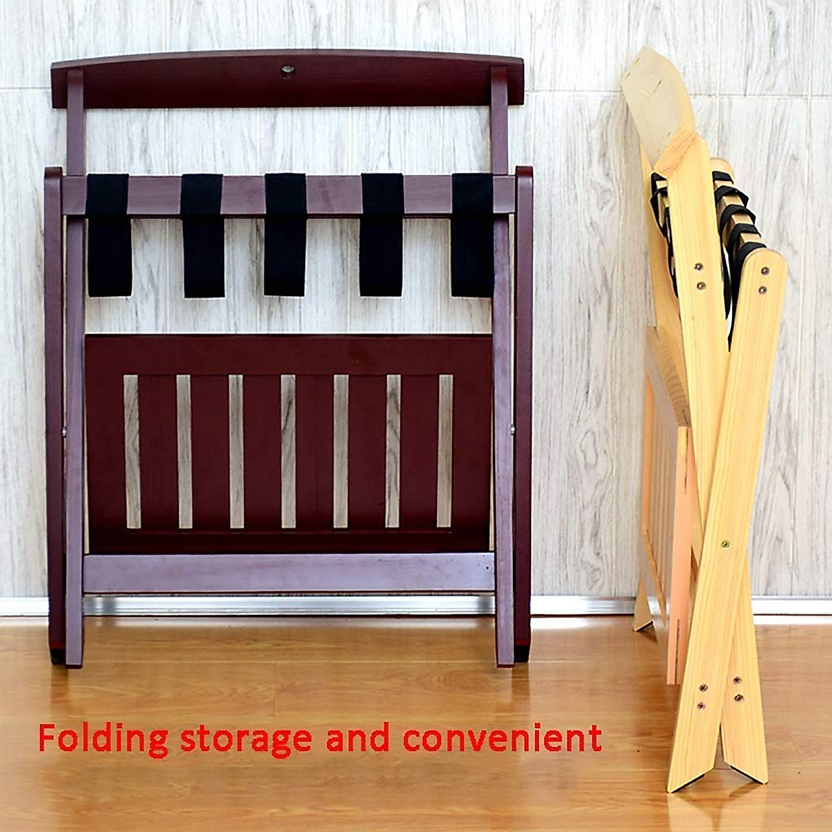 ELEdvb Luggage Rack Luggage Rack with Shoe Shelf Hotel Room Foldable Solid Wood Suitcase Holder Luggage Rack Shelving Suitcase Backpack