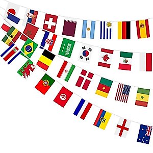 AhfuLife World String Flag Bunting, 32 Countries 2022 World Cup Flags Banners Double-sided Polyester for, Garden, Bar, Restaurant and Party Decoration