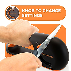 Orange Ninja 4-Stage Knife Sharpener - Premium Kitchen Knife Sharpeners - Adjustable Handheld Manual Knife Sharpeners for Kitchen Knives, Pocket knife Sharpener, Chef & Serrated Knife by Sharp Pebble