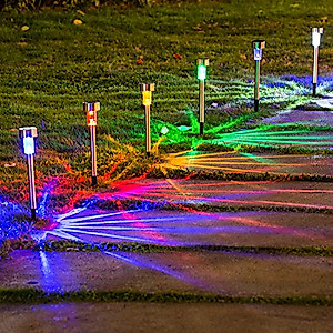 Wellgium Solar Lights Outdoor, Solar Lights Garden Lights Landscape Lighting Pathway Lights for Lawn Patio Stainless Steel-12 Pack(6 Colors)