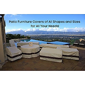 WJ-X3 3-Seater Outdoor Sofa Cover, Heavy Duty Patio Sofa Cover, Outdoor Couch Cover Waterproof, High Wind Resistant Design for Patio Couch Cover, 87W x 37D x 35H, Beige & Coffee