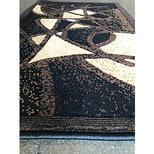 Modern Abstract Door Mat Rug Black Contemporary Design GL24 (2 Feet X 3 Feet 4 Inch)