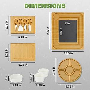 Charcuterie Board Gift Set, Expandable Bamboo Cheese Board with Stainless Steel Serving Utensils, Ceramic Bowls, Appetizer and Serving Trays, Utensil Trays - Housewarming 2 Drawers