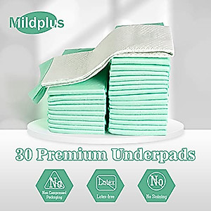 MILDPLUS Bed Pads with Adhesive Strips 30'' X 36'' Disposable Underpads Extra Large Thicker Incontinence Pads for Unisex Adult, Senior, Kids and Pet (30 Count)