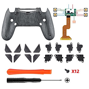 eXtremeRate Brushed Silver Dawn Programable Remap Kit for PS4 Controller with Upgrade Board & Redesigned Back Shell & 4 Back Buttons - Compatible with JDM-040/050/055 - Controller NOT Included