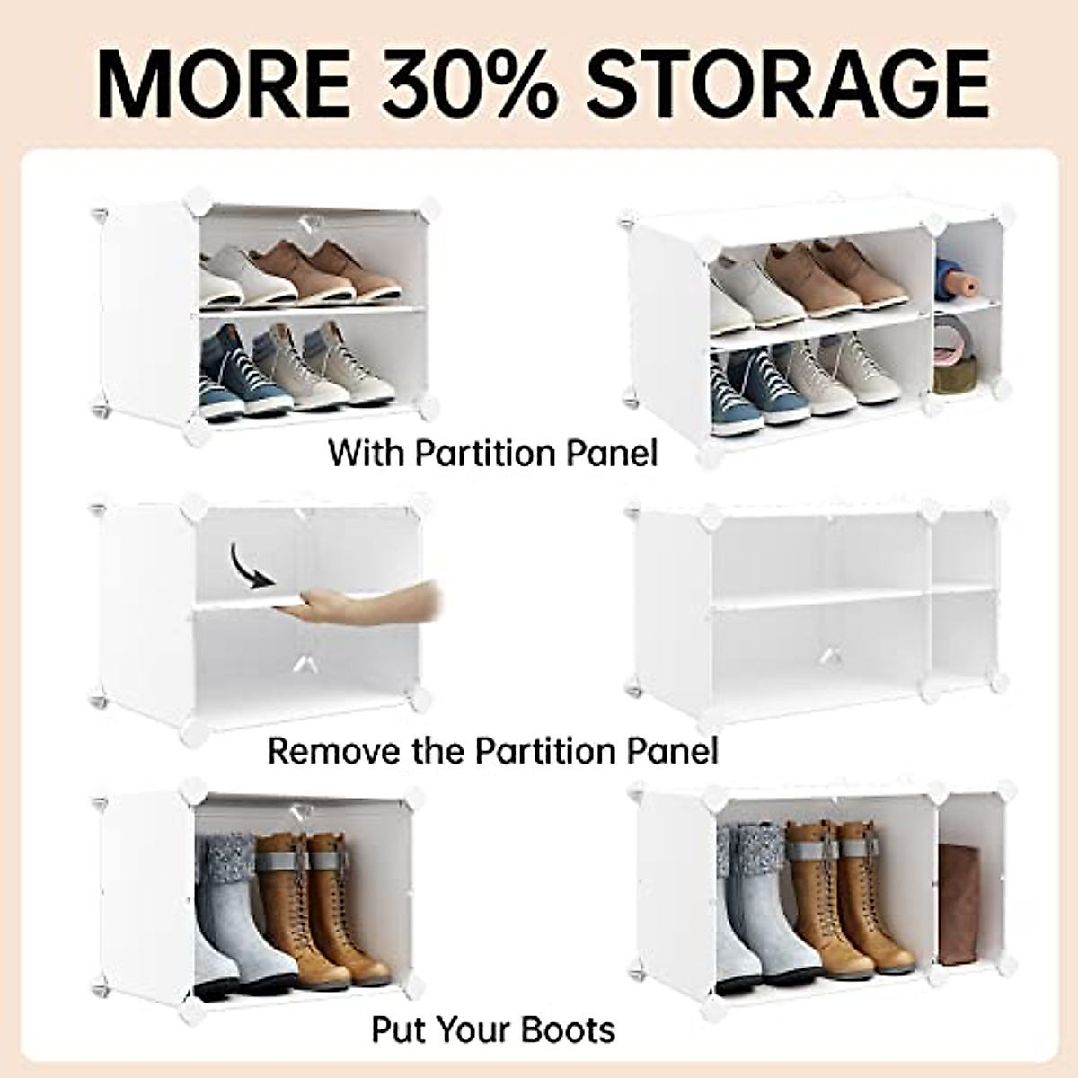 MAGINELS Portable Shoe Rack Plastic Shoe Organizer DIY Shoe Storage Shelf Organizer for Entryway Shoe Cabinet 36 Pairs, White
