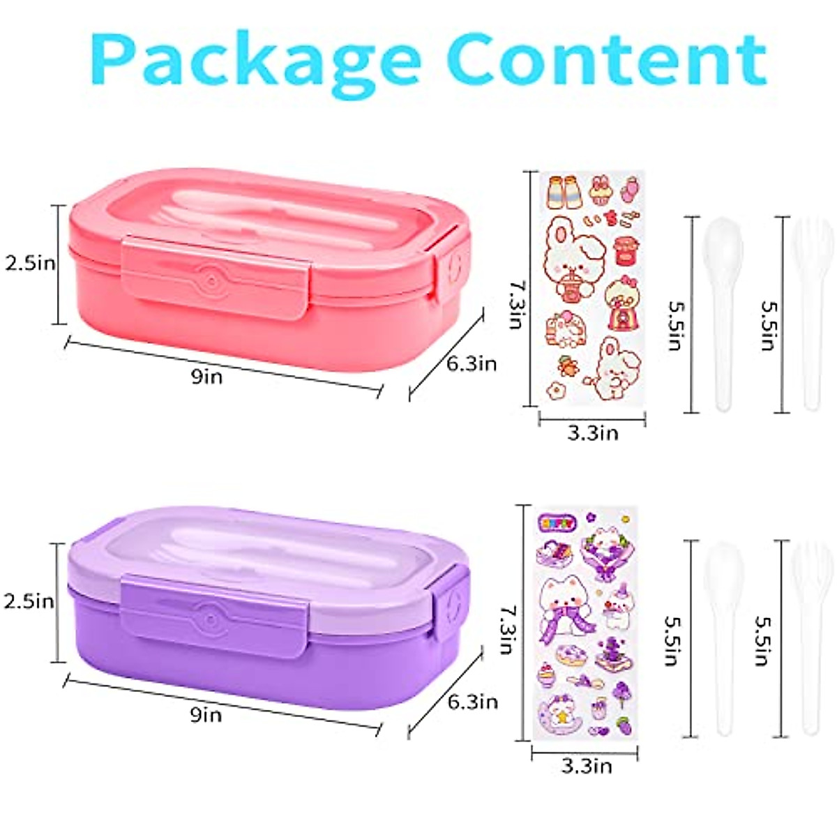 2Pcs Kids Lunch Box, Bento Box Adult Lunch Box, 4-Compartment Leakproof Lunch Box Containers for Kids/Adults/Toddler with Cutlery, Microwave/Dishwasher/Refrigerator Safe, BPA Free (1300ML,Pink+Purple)