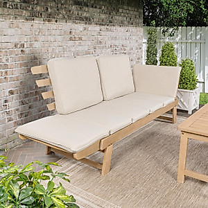 JONATHAN Y SFB1000A Hartley 2-Seat Modern Scandinavian Folding Wood Outdoor Day Bed Sofa Mid-Century, Classic, Transitional, Industrial for Backyard, Patio, Porch, Beige/Light Teak