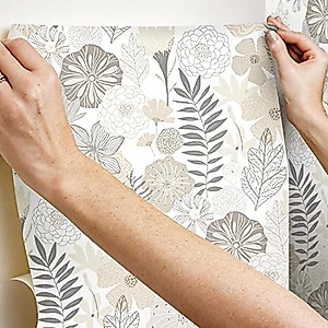 RoomMates RMK11326WP Beige Perennial Blooms Peel and Stick Wallpaper, Roll, Beige