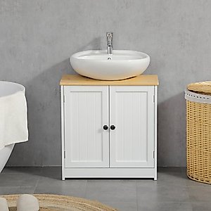 Pedestal Sink Storage Cabinet with 2 Doors Traditional Under Sink Cabinet Bathroom Space Saver Organizer with Adjustable Shelf White Bathroom Vanity Cabinet,Bathroom Sink Vanity 23.5"W X 13"D X 23.5"H
