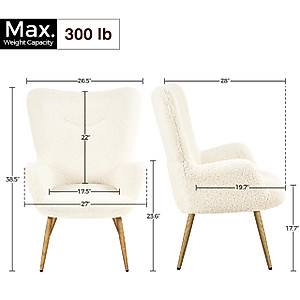 Yaheetech Accent Chair, Modern Boucle Vanity Chair with High Back and Wood-Tone Metal Legs, Sherpa Chair for Living Room, Home Office, Ivory