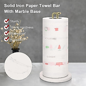 NearMoon Paper Towel Holder Countertop, Sturdy Kitchen Paper Towel Stand Dispenser-All Metal, Standard or Jumbo-Sized for Kitchen Countertop,Farmhouse, Living Room (Marble Base, Gold)