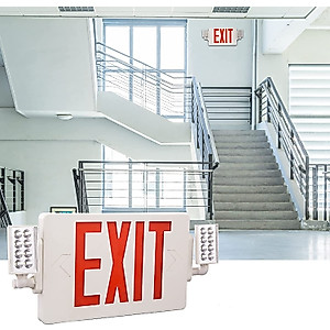 EXITLUX 2 Packs UL Listed- Led Red Exit Sign Emergency Light Combo- Two LED Adjustable Head Emergency Exit Lights with Battery Backup- ABS Fire Resistance 120-277V-Double Face-Exit Sign for Business