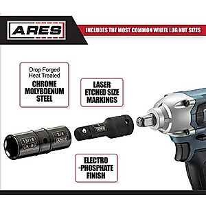 ARES 59010-5-Piece 1/2-inch Drive Lug Nut Flip Socket Set - Includes 17mm, 19mm, 21mm, 22mm Metric Sizes & 3/4-Inch, 13/16-Inch, 7/8-Inch, 15/16-Inch SAE Sizes - Impact Grade Chrome-Moly Steel