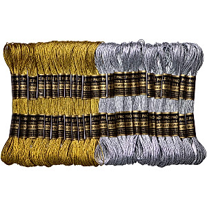24 Skeins Metallic Embroidery Thread -Cross Stitch Threads - Friendship Bracelets string - Crafts Floss Gold and Sliver
