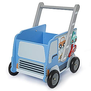 labebe Baby Wooden Learning Walker, 2-in-1 Toddler Push & Pull Toys Stroller Pushing Walker, Infant Sit to Stand Wood Walker Wagon, Transfer Cart Toy for Girls & Boys 1-3 Years Old Kids, Blue