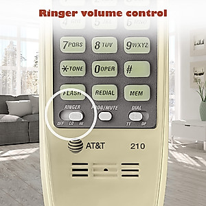 AT&T TRIMLINE 210 Corded Home Phone, No AC Power Required, Improved Easy-Wall-Mount, Lighted Big Button Keypad, 13 SpeedDial Keys, Last Number Redial, Mute, Flash, Volume Control, Beige