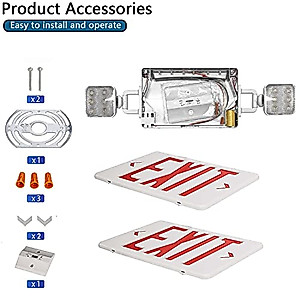 Red LED Exit Sign with Emergency Lights,Two LED Adjustable Head Emergency Exit Lights with Battery Backup,Double Face, Dual LED Lamp ABS Fire Resistance UL-Listed 120-277V/AC