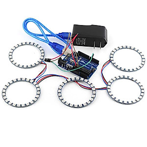 DIYmall 24 Bits RGB LED Rings 24 X WS2812B 5050 Lamp Light with Integrated Drivers, Addressable Full Color Lights for Arduino Raspberry Pi ESP32 (Pack of 5pcs)