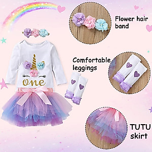 XIFAMNIY Baby Girl 1st Birthday Outfit 1 Year Unicorn Onesie Tutu Dress Headband Legging Socks