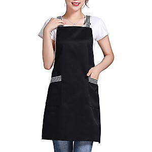 Amytalk 2Pack Crossback Apron for Women Men Chef Comfortable Adjustable Apron Waterdrop Resistant with Large Pockets for Cooking BBQ Drawing(Black)