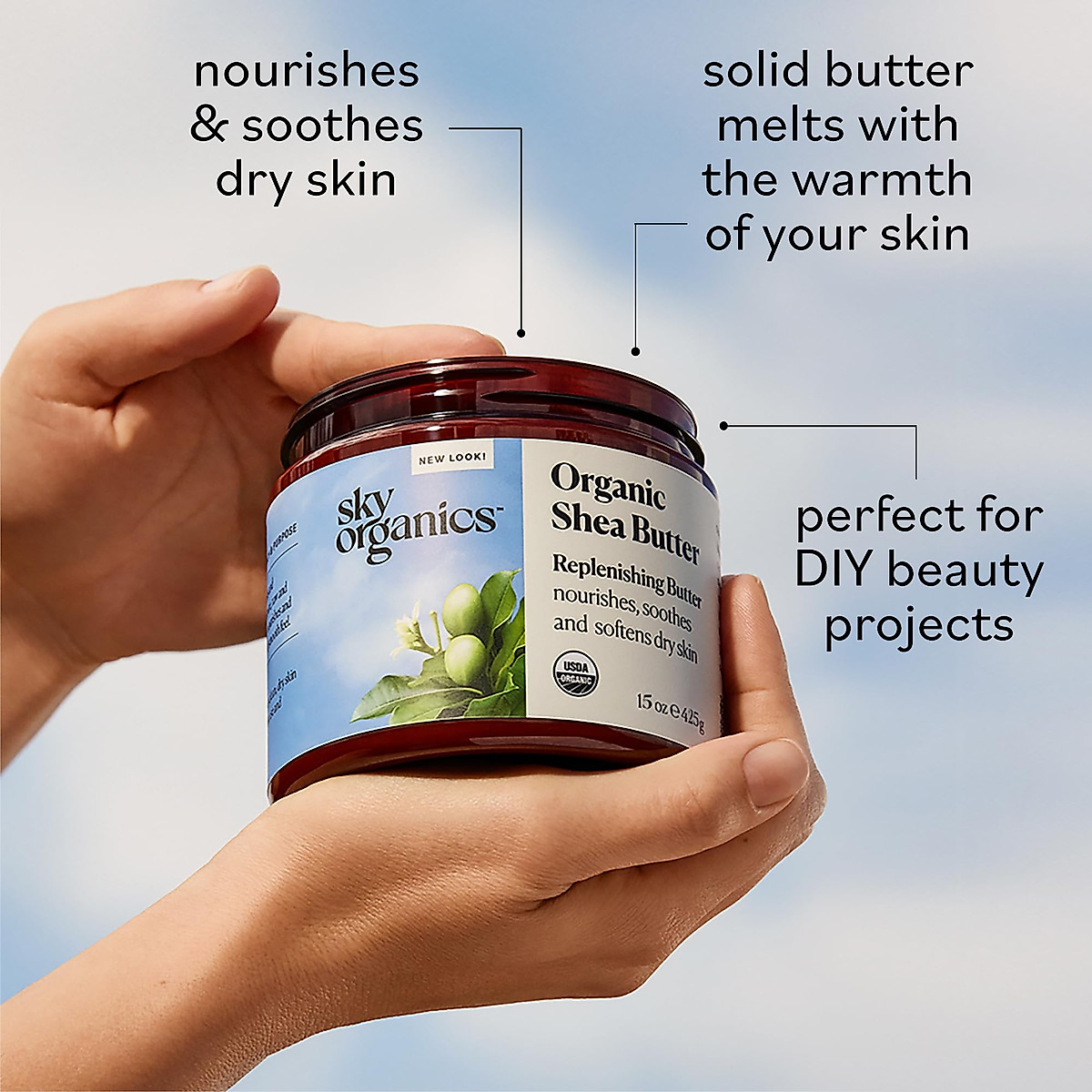 Sky Organics - Organic Shea Butter, 15 oz - Nourishes, Soothes, and Softens Dry Skin - Raw & Undefined - Essential Fatty Acids & Antioxidants - Natural, Vegan & Cruelty Free - Skin Care & Self Care