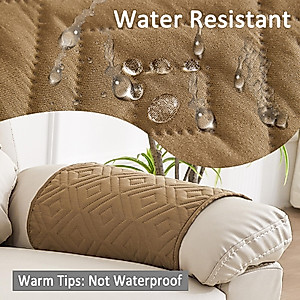 Sofa Armrest Cover, Headrest Cover for Recliner Chair Arm Cover, Armchair Slipcover with Pockets, Nonslip Quilted Furniture Protector for Pets Leather Sofa Couch (Khaki(Style B),3 Seater(5pcs))