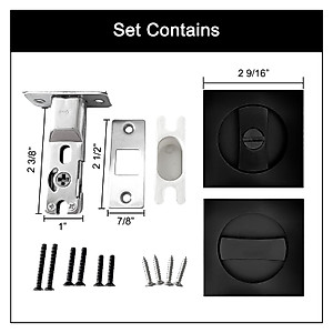 Pocket Door Lock,Privacy Door Hardware Suitable for Bathroom Bedroom etc Recessed 2 Sided, 2 3/8" Backset, Invisible Hardware for 1 3/8” to 2 3/16” Thickness Door (Black-Privacy)
