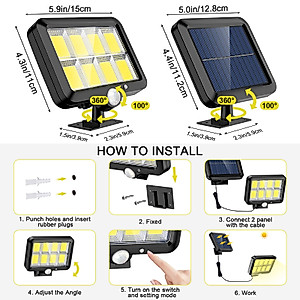 Flaow Solar Lights Outdoor, 2 Pack 320 COB LED Wired Motion Sensor Security Flood Light with 16.4Ft Cable, Adjustable 3 Modes, IP65 Waterproof Wall Lights for Garage Garden Yard(5800K)