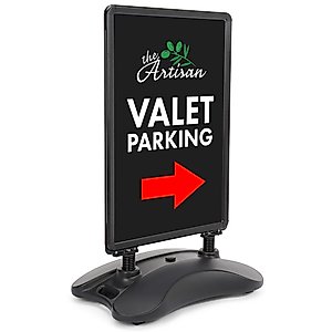 Sidewalk Poster Stand with Water-fill Base Holds 24x36 Graphics, Double-sided Sandwich Board for Outdoor Use, Front-loading Snap-open Poster Frame, Black