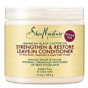 SheaMoisture Leave in Conditioner, 100% Pure Jamaican Black Castor Oil Strengthen & Restore for Healthy Hair Growth, Vitamin E, Curly Hair Products Safe for Hair Color, Family Size, 16 Oz