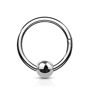 Pierced Owl 16GA Stainless Steel Ball Center Septum Cartilage Helix Daith Tragus Lip Hinged Segment Ring (Silver Tone, 10mm Diameter)