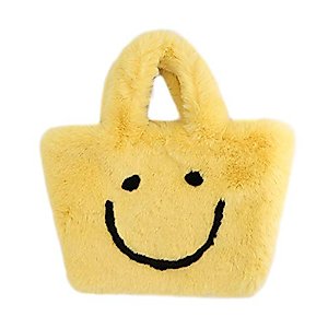 surell - Faux Rex Rabbit Smile Bag - Small Fuzzy Tote Bag - Cute Y2K Style - Luxurious Fluffy Fashion Purse - Yellow Pocketbook - Furry Stylish Handbag - (Yellow)